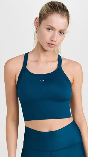 Alo Yoga Seamless Ribbed Favorite Bra Tank - Eclipse Blue